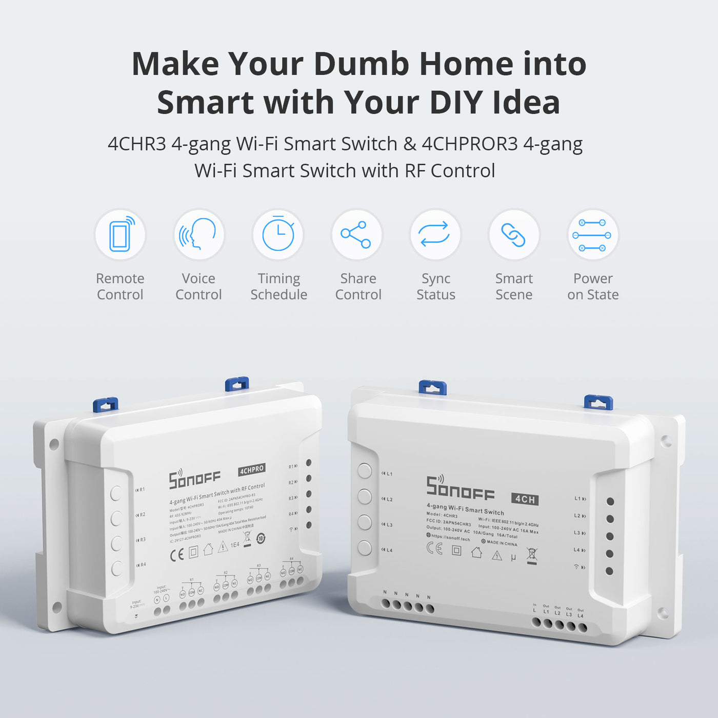 SONOFF 4CHR3 & 4CHPROR3 4-gang Wi-Fi Smart Switch with RF Control