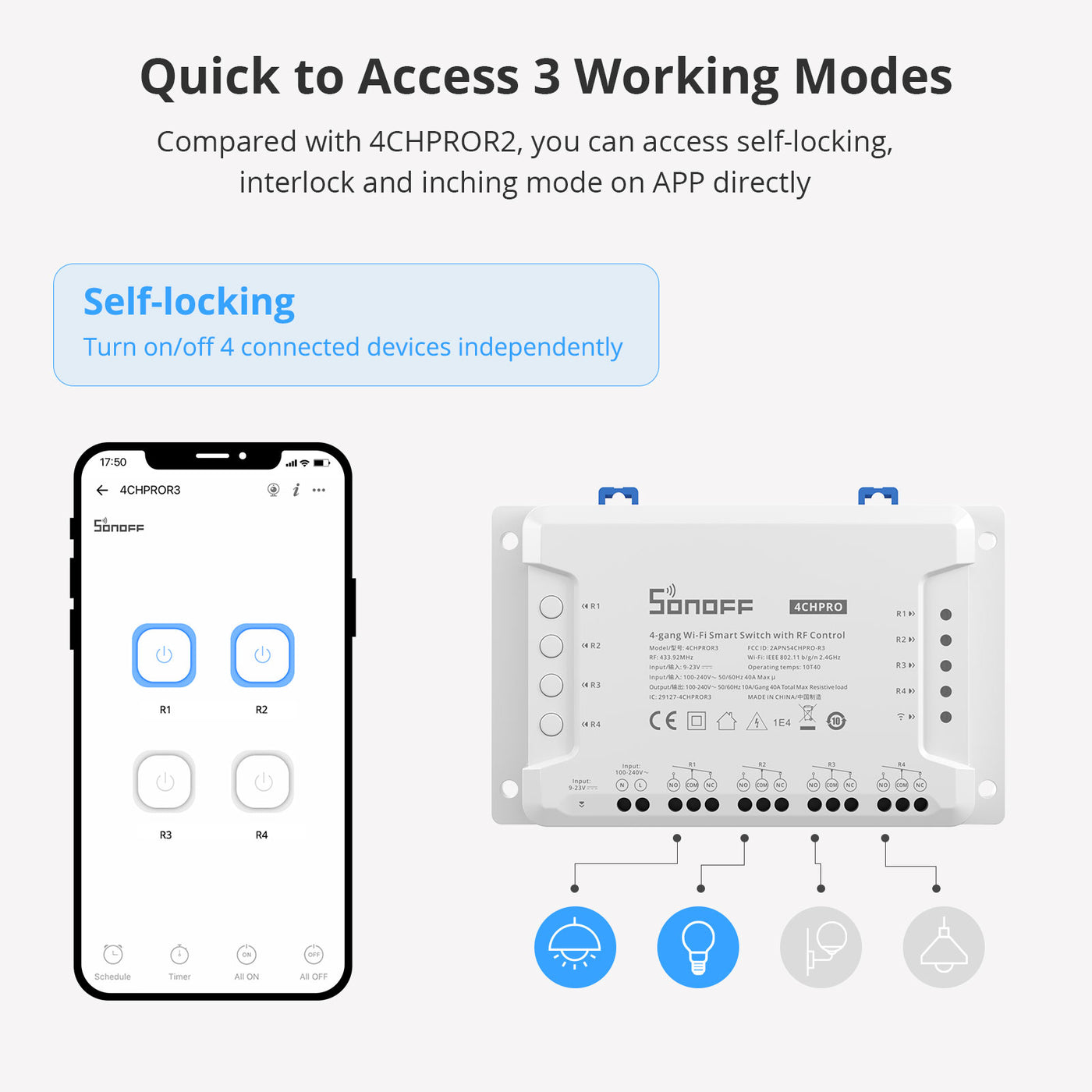 SONOFF 4CHR3 & 4CHPROR3 4-gang Wi-Fi Smart Switch with RF Control