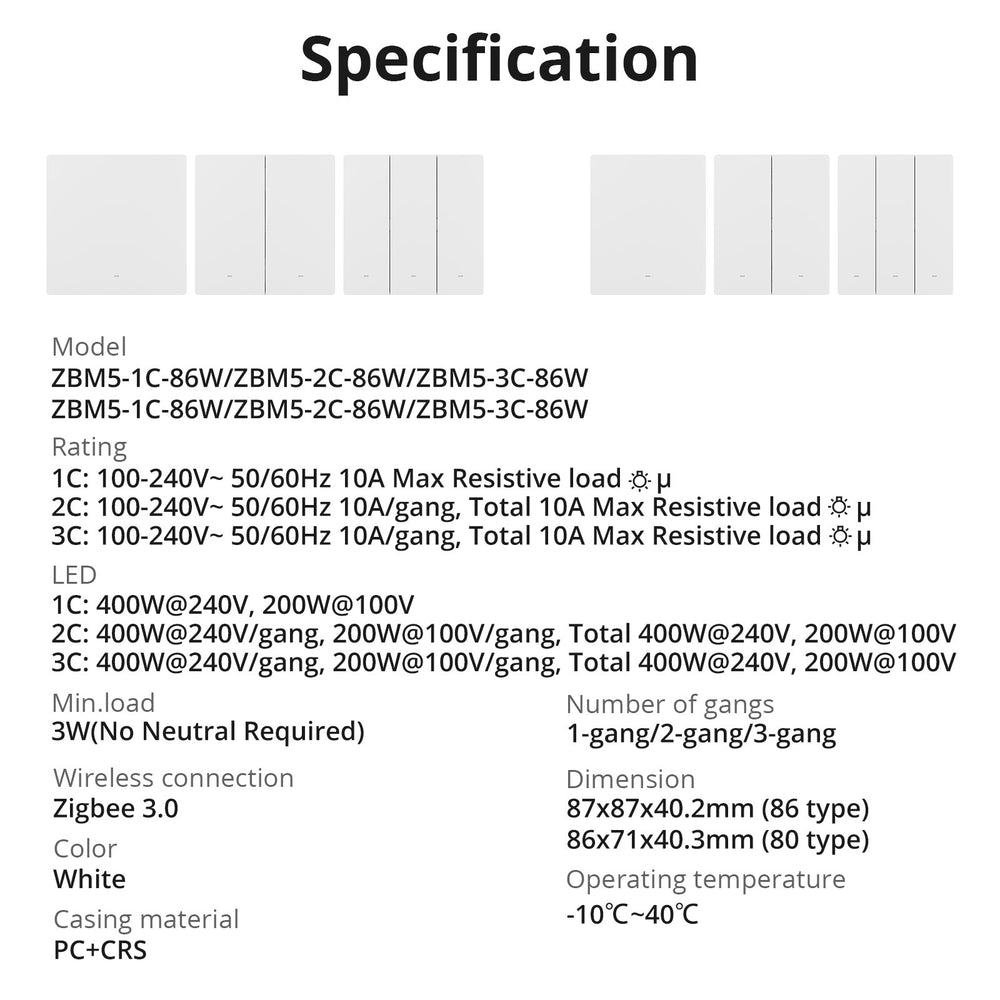 SONOFF SwitchMan Zigbee Smart Wall Switch | ZBM5 80/86 Type