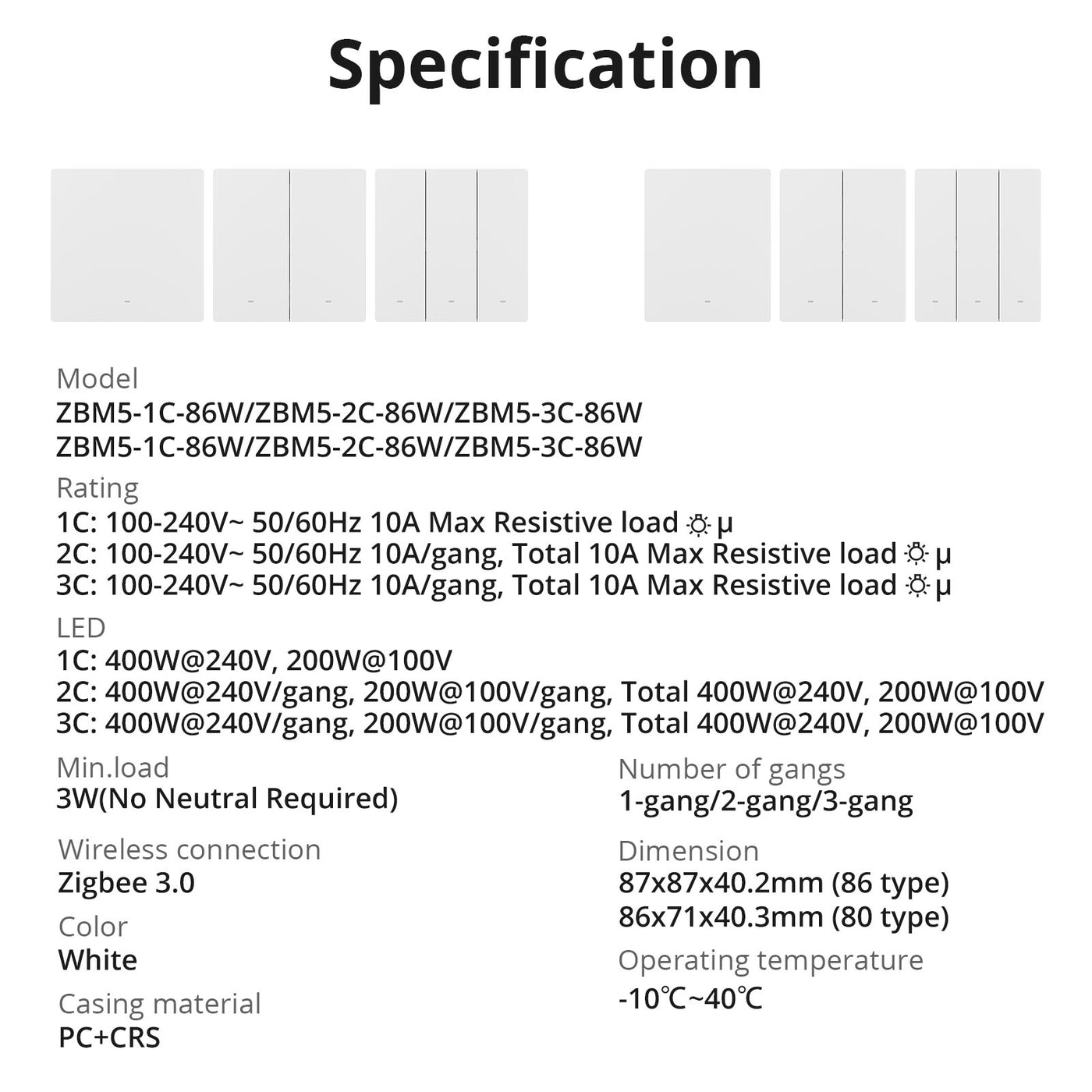 SONOFF SwitchMan Zigbee Smart Wall Switch | ZBM5 80/86 Type